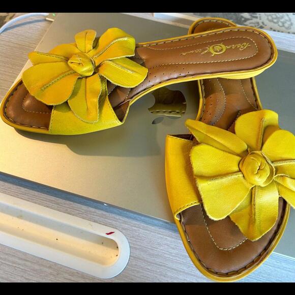 Shoes | Barney Crown Yellow Leather Designer Flower Slip Ons Size 8 ...